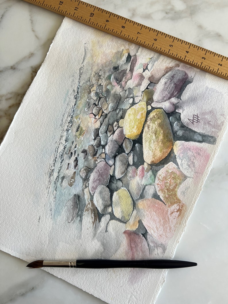 PEBBLES TO ROCKS- Hand-painted, One of a Kind, Original Watercolor ...