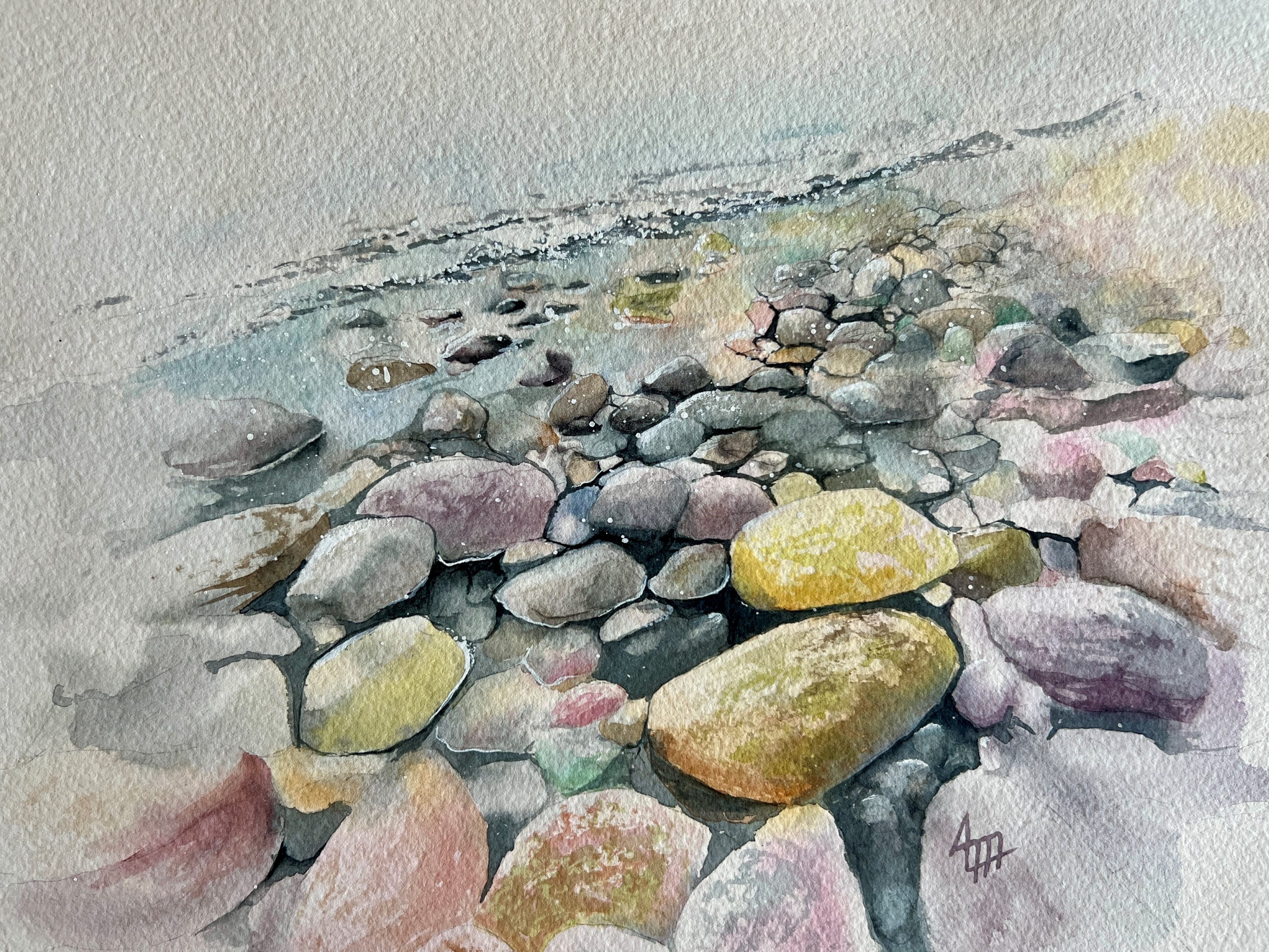 PEBBLES TO ROCKS- Hand-painted, One of a Kind, Original Watercolor ...
