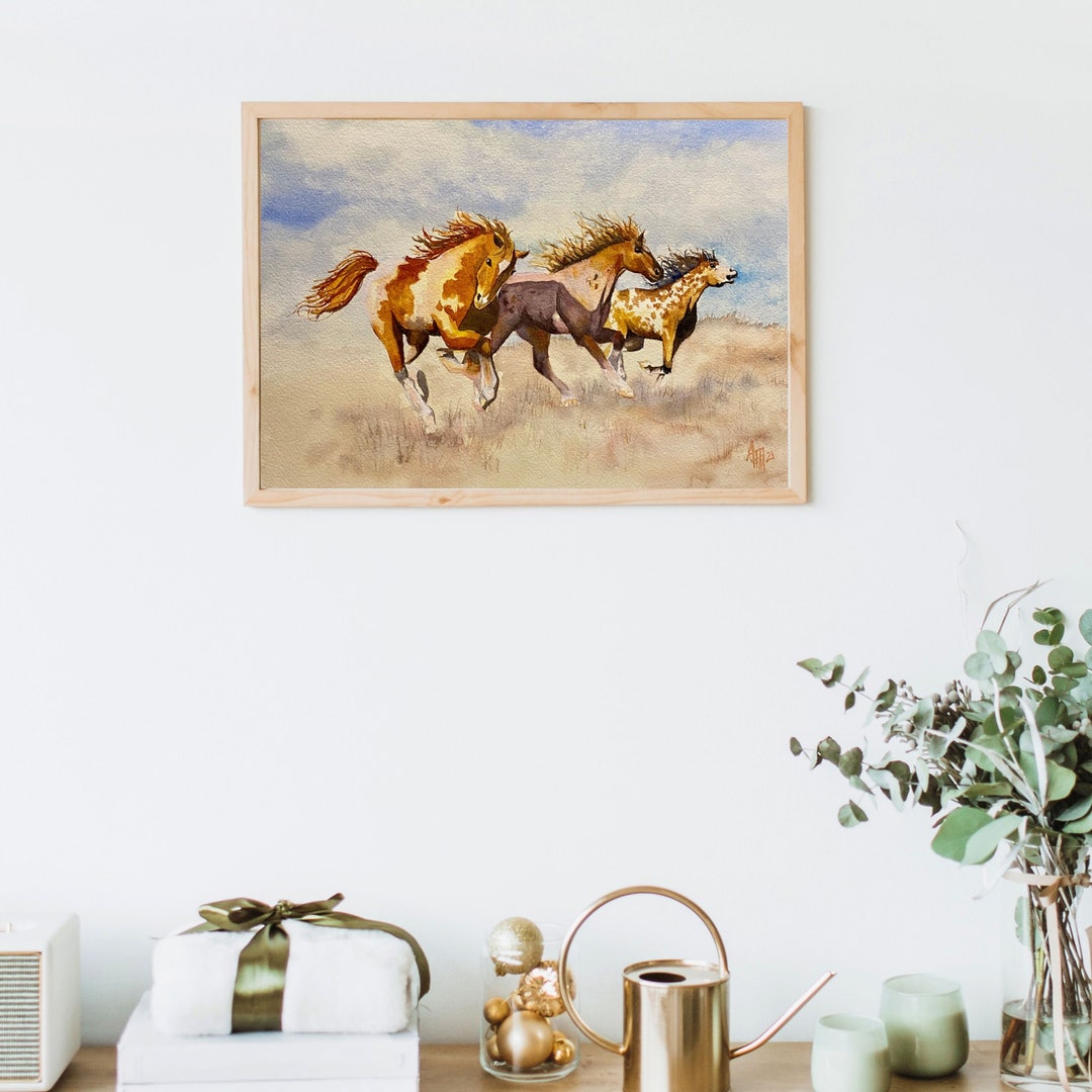 Mustangs I Ode an Yellowstone handgemalt, Original Aquarell, Ponys ...