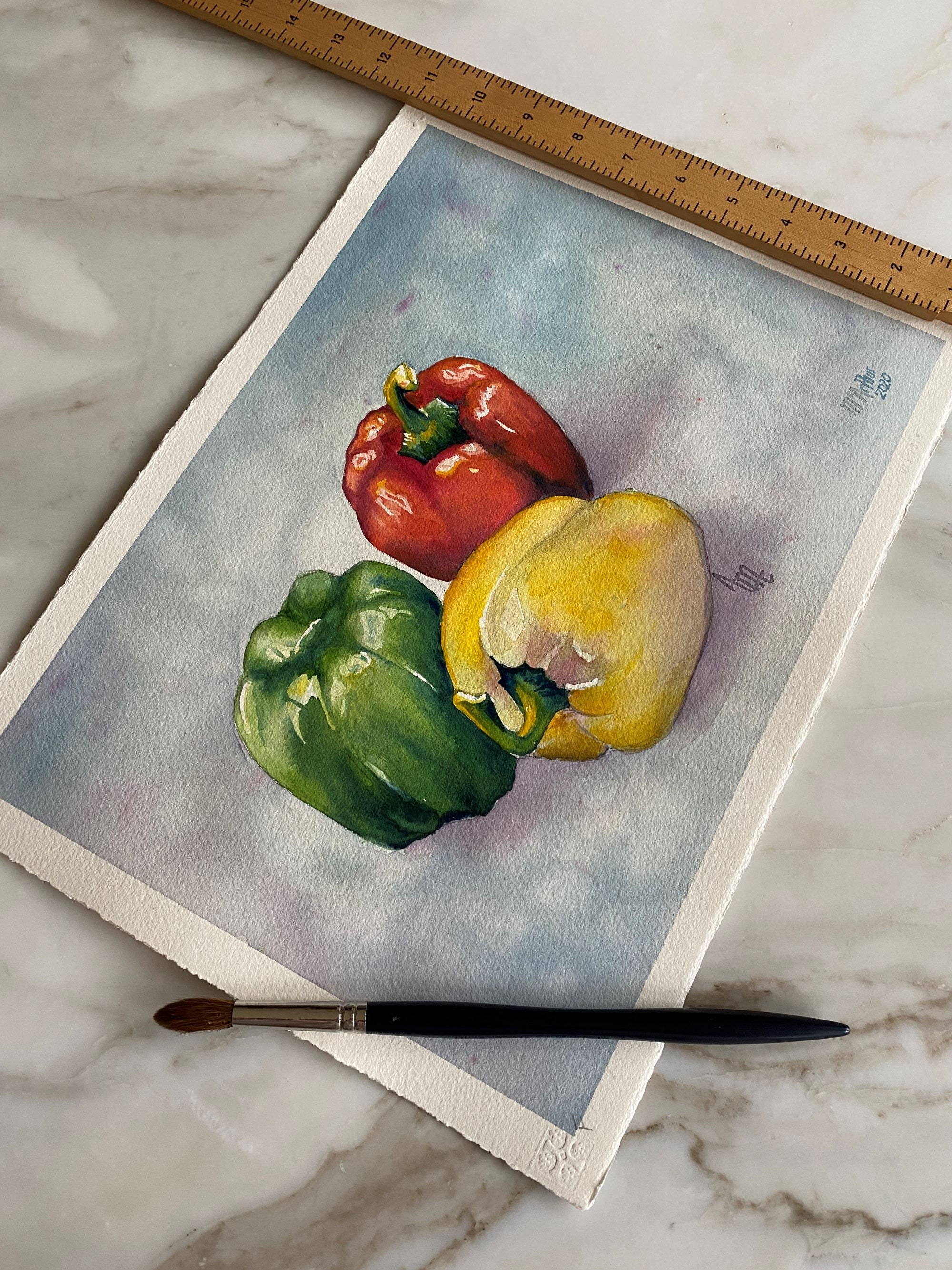 Bell Pepper Trio- Hand Painted, Original Watercolor Painting, Cafe Art ...
