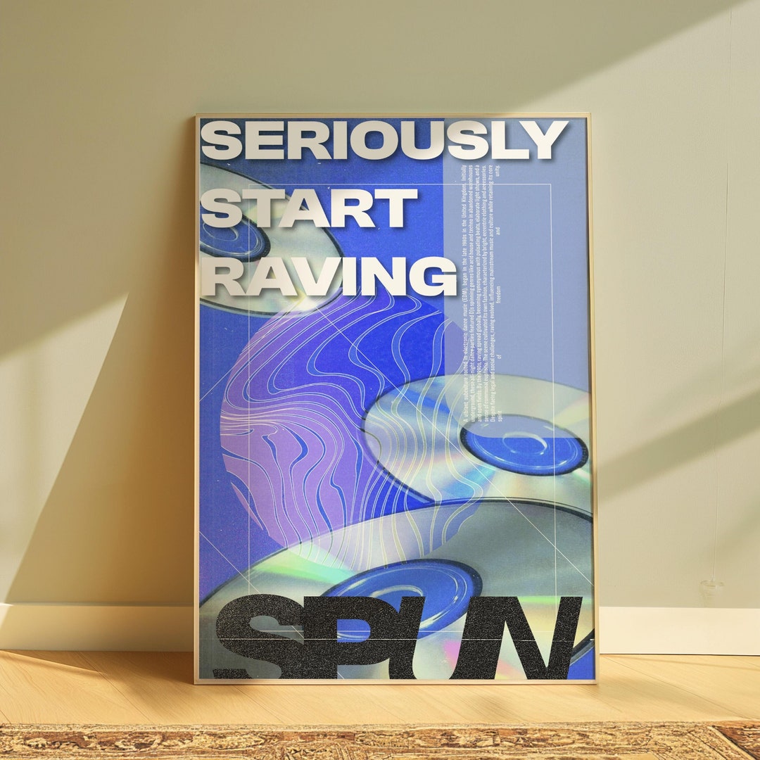 Rave Poster, Start Raving Wall Art. Typography Print Aesthetic Print ...