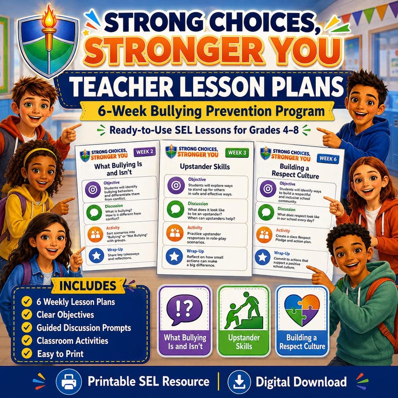 Bullying Prevention SEL Program | 6-week Printable Curriculum, Grades 4 ...