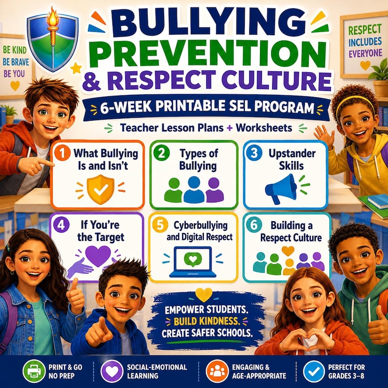Bullying Prevention SEL Program | 6-week Printable Curriculum, Grades 4 ...
