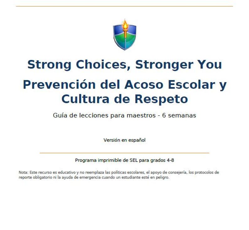 SEL Bullying Prevention Program | 6-week Spanish Curriculum (digital ...