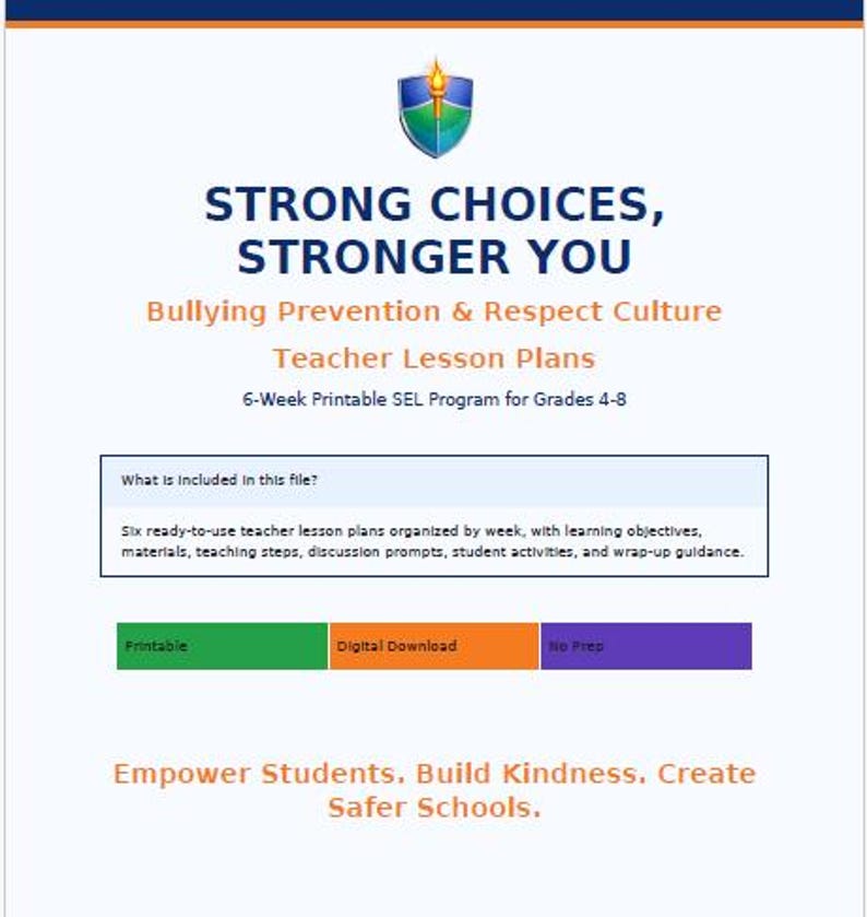 Bullying Prevention SEL Program | 6-week Printable Curriculum, Grades 4 ...