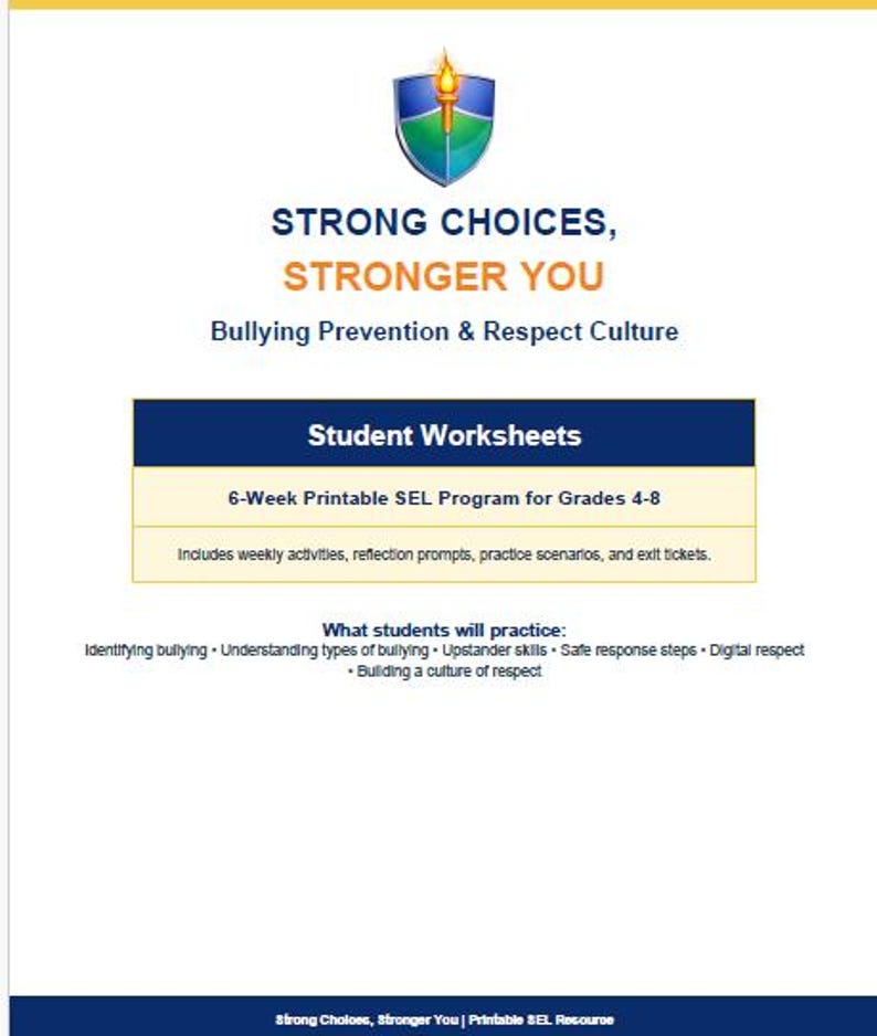 Bullying Prevention SEL Program | 6-week Printable Curriculum, Grades 4 ...