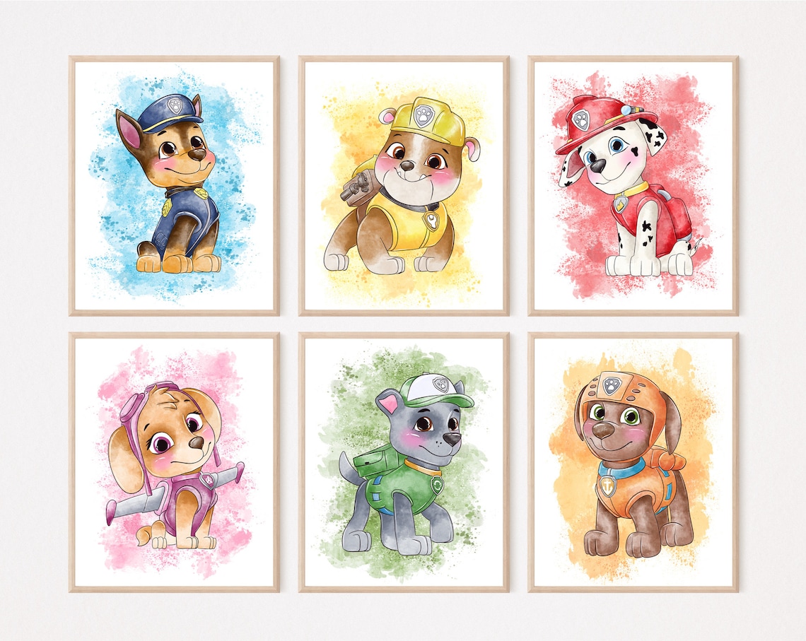 Set Of 6 Watercolour Paw Patrol Wall Art Prints Decoración de - Etsy España