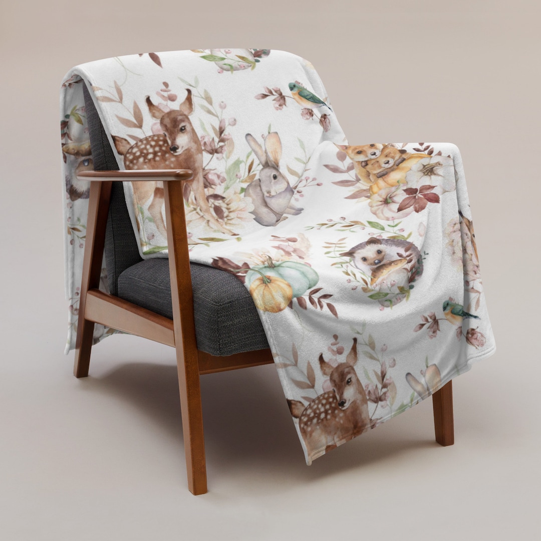 Woodland Animals Throw Blanket, Warm Nursery Blanket, Pastel ...