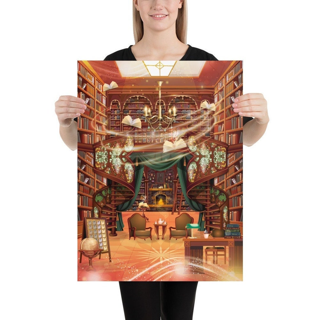 Fantasy Library With Magical Books Premium Poster Print, Book Lover ...