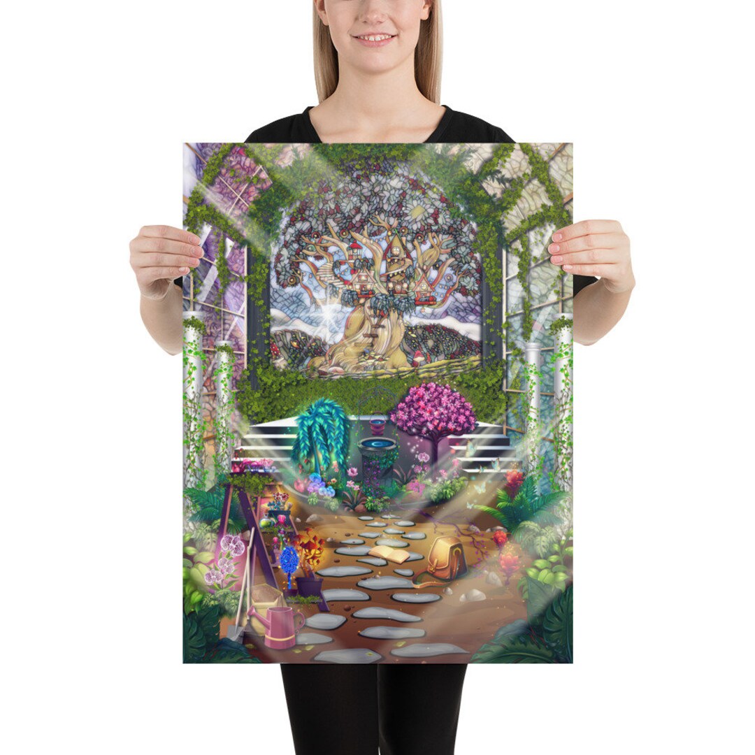 Greenhouse With Magical Plants Poster in Fantasy Style, With Enchanted ...