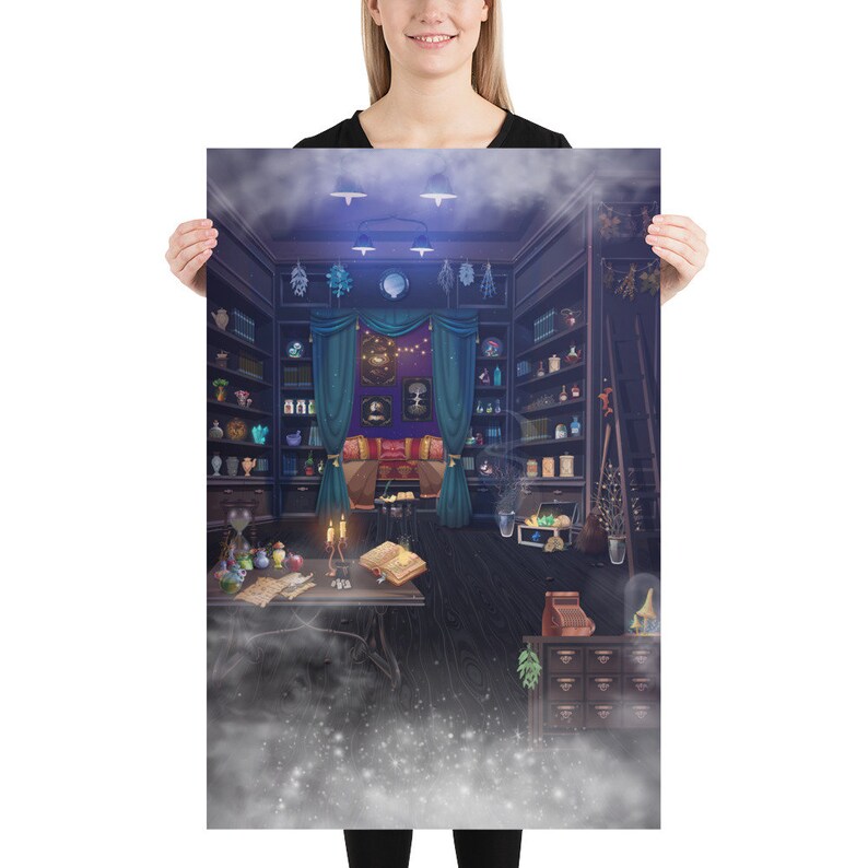 Magic Shop Poster in Fantasy Style, DND Wizards and Witches Spellbook ...