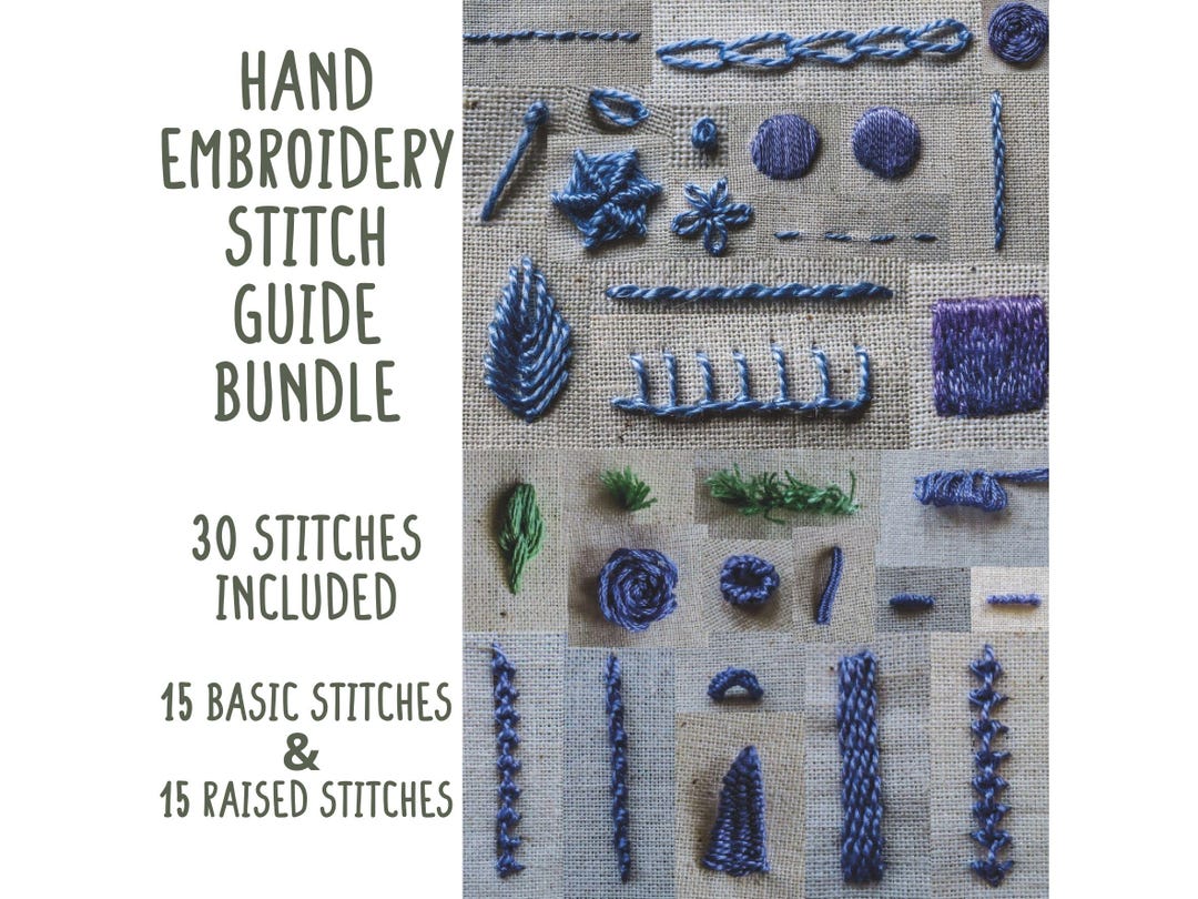 Hand Embroidery Stitch Guide Bundle, Learn to Embroider 15 Basic and 15 ...
