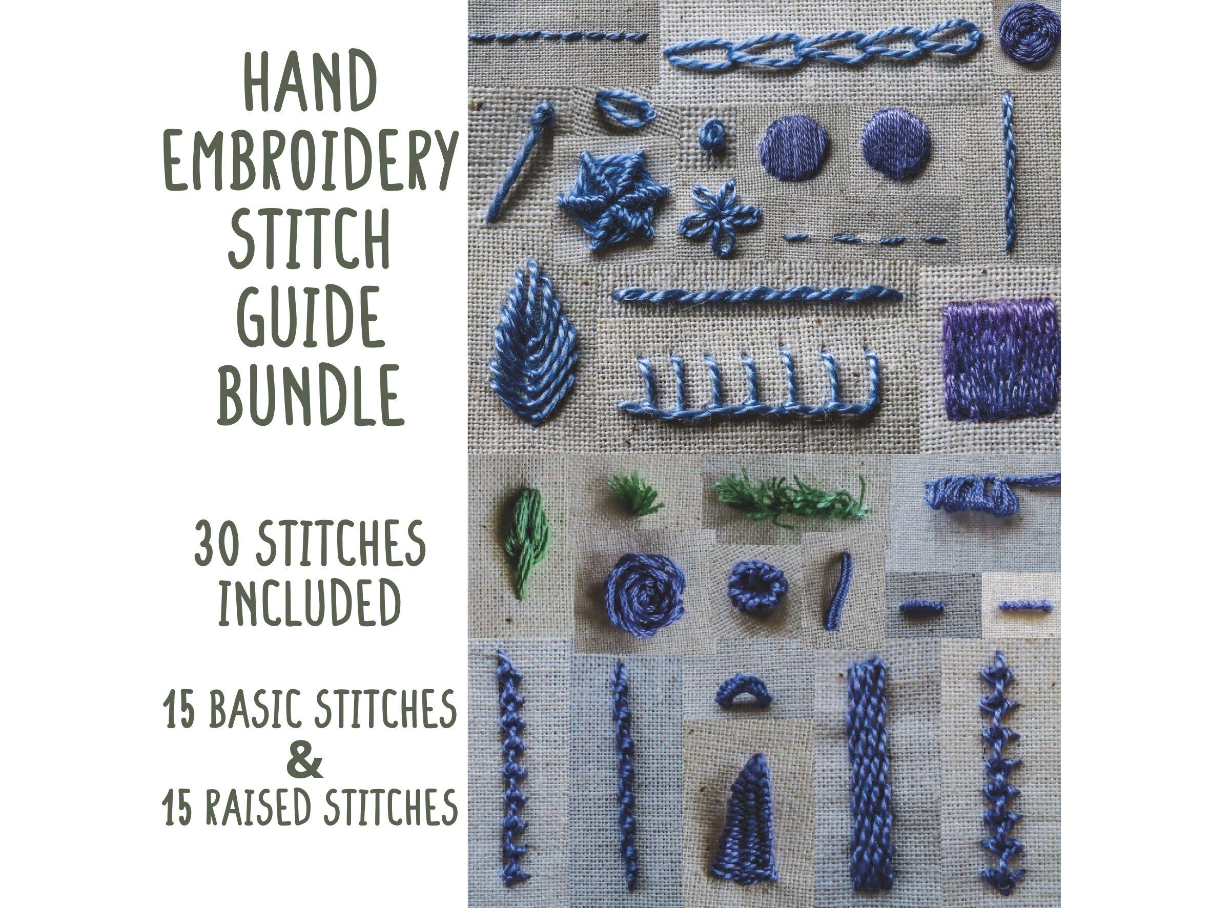 Hand Embroidery Stitch Guide Bundle, Learn to Embroider 15 Basic and 15 ...