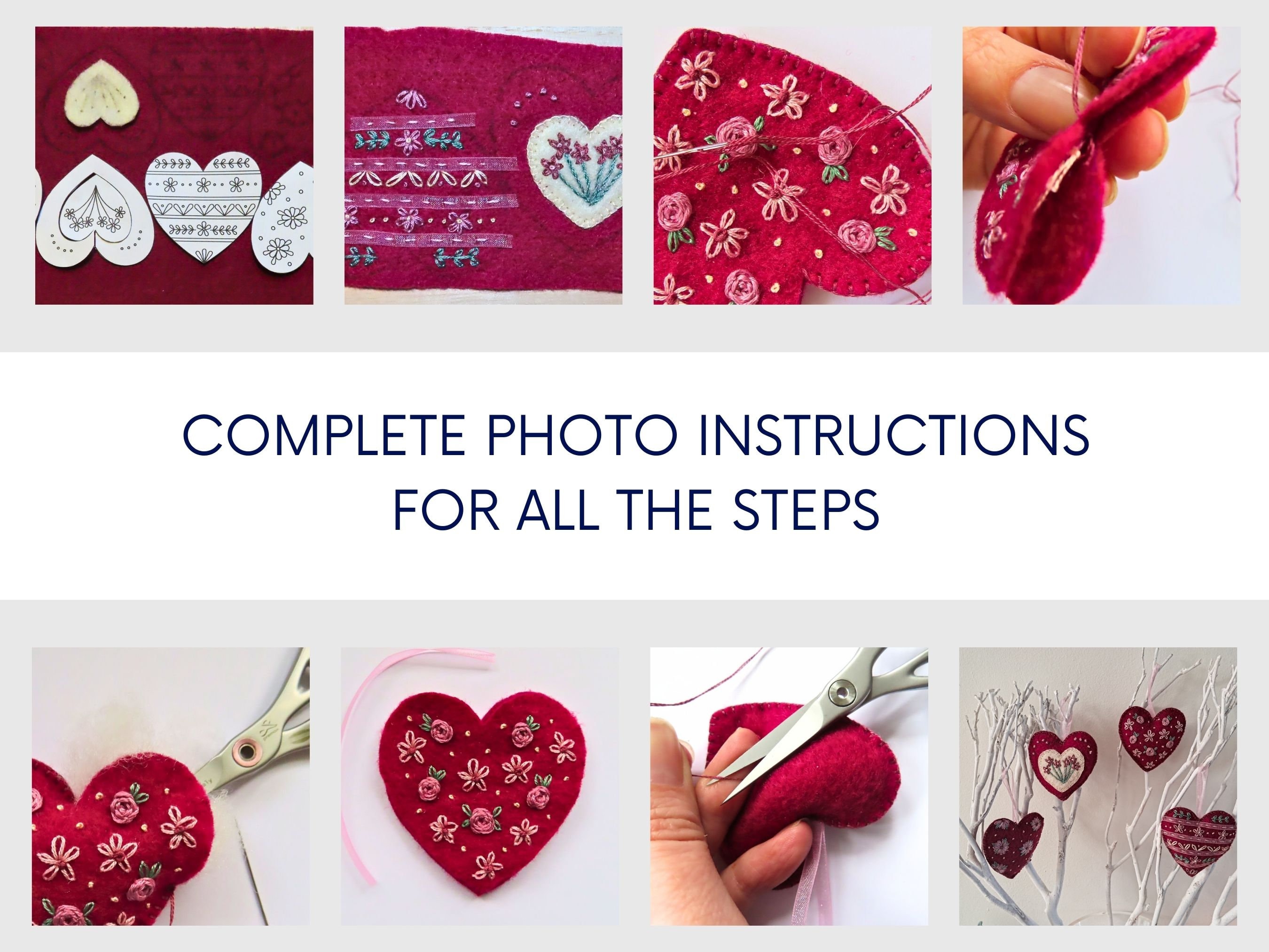 Embroidered Felt Heart Ornament Pattern, PDF Digital Download, Suitable ...