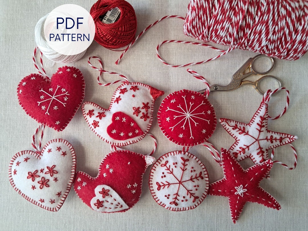 Felt Christmas Tree Ornament Embroidery Pattern With Full Instructions ...