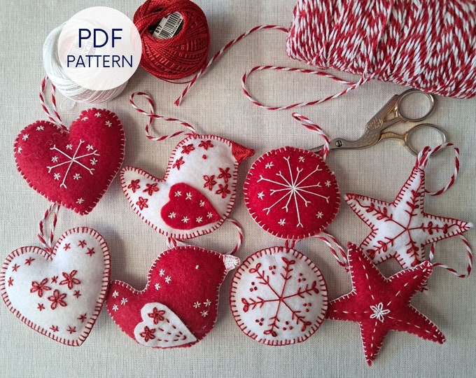 Felt Christmas Baubles Embroidery Pattern, DIY Holiday Décor, Set of ...
