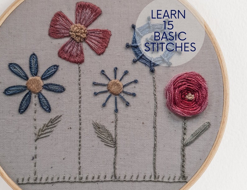 Floral Hand Embroidery Stitch Sampler PDF Pattern, Stitch Guide ...