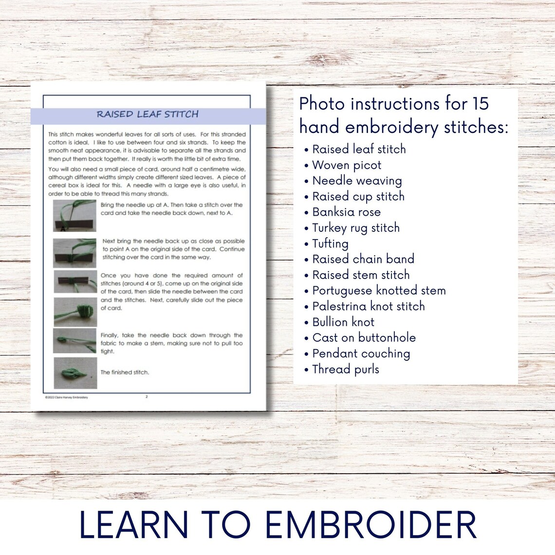 Stitch Guide Raised Embroidery Stitches PDF Instant Digital Download ...