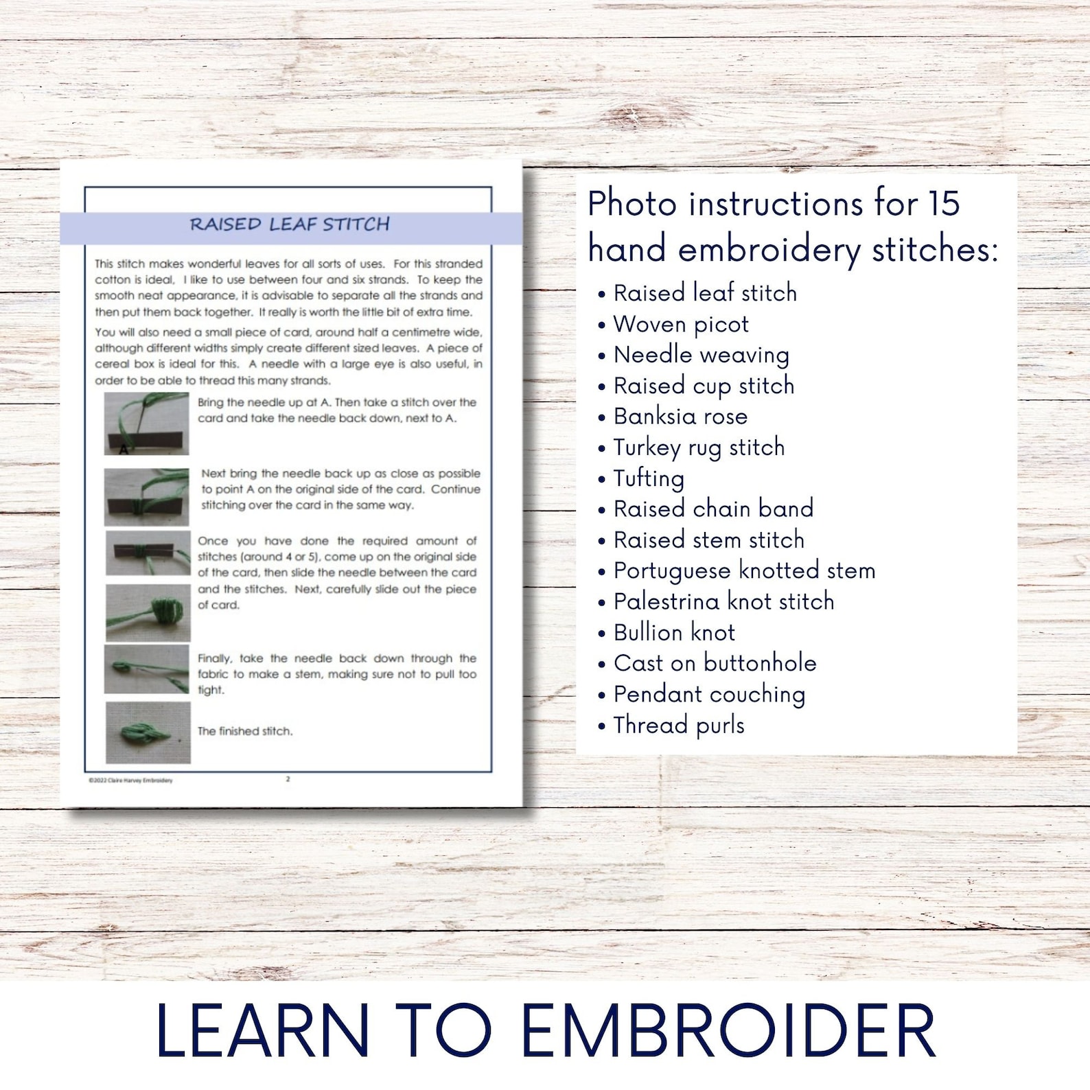 Stitch Guide Raised Embroidery Stitches PDF Instant Digital Download ...