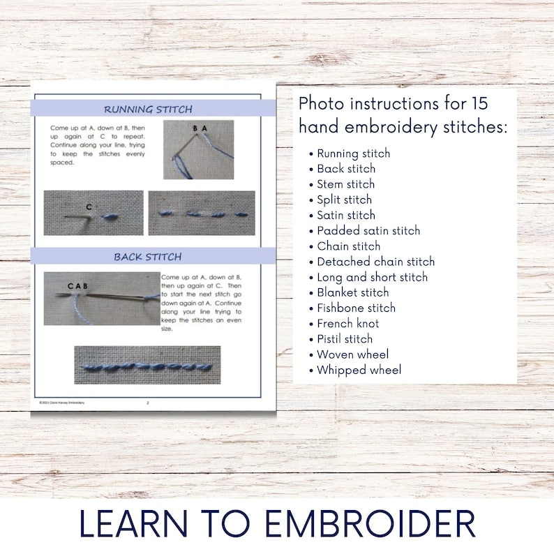 Beginner Stitch Guide Learn to Embroider 15 Basic Embroidery - Etsy UK
