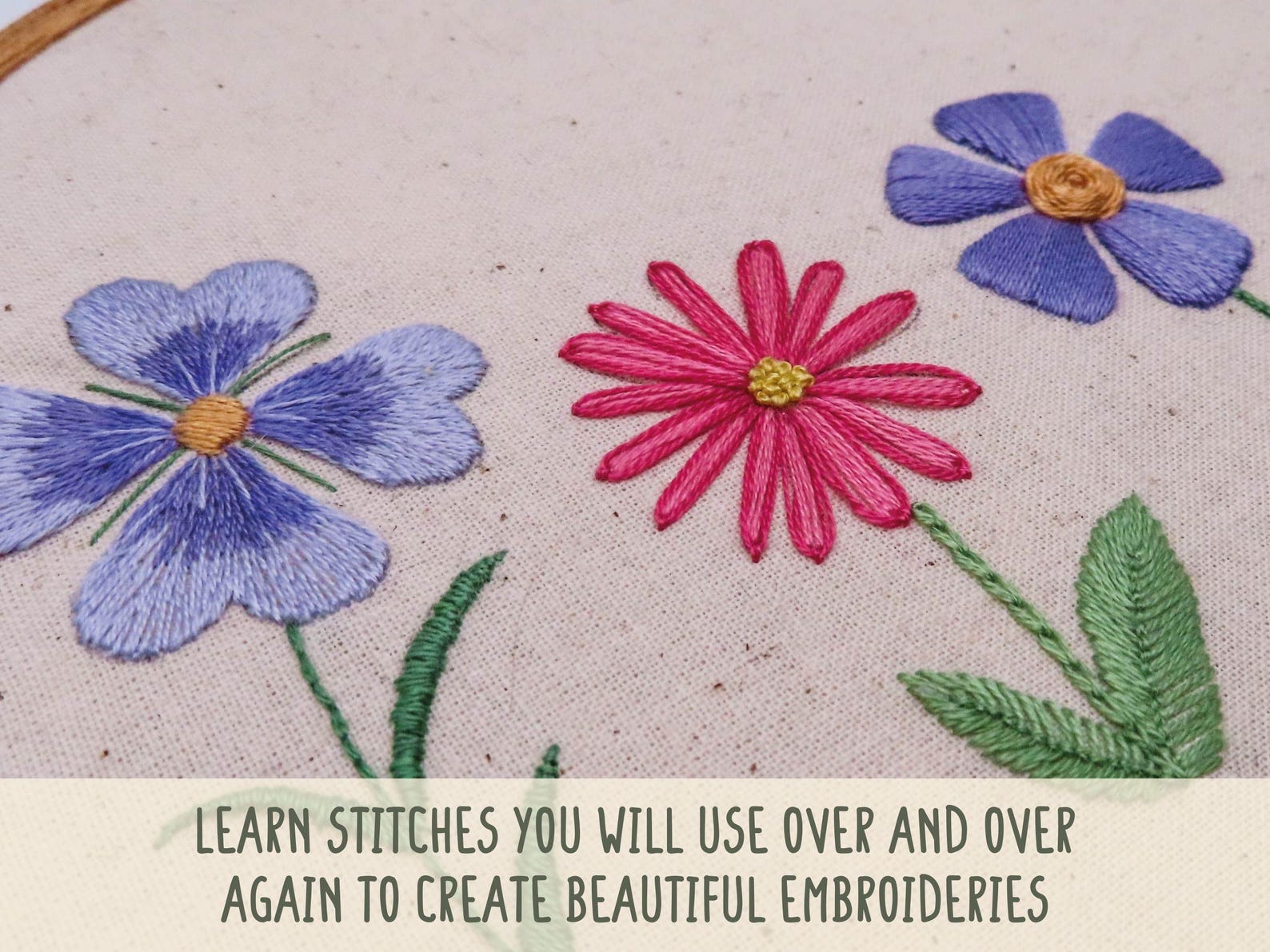 Beginner Hand Embroidery Bundle, 2 Floral Embroidery Patterns, Learn to ...