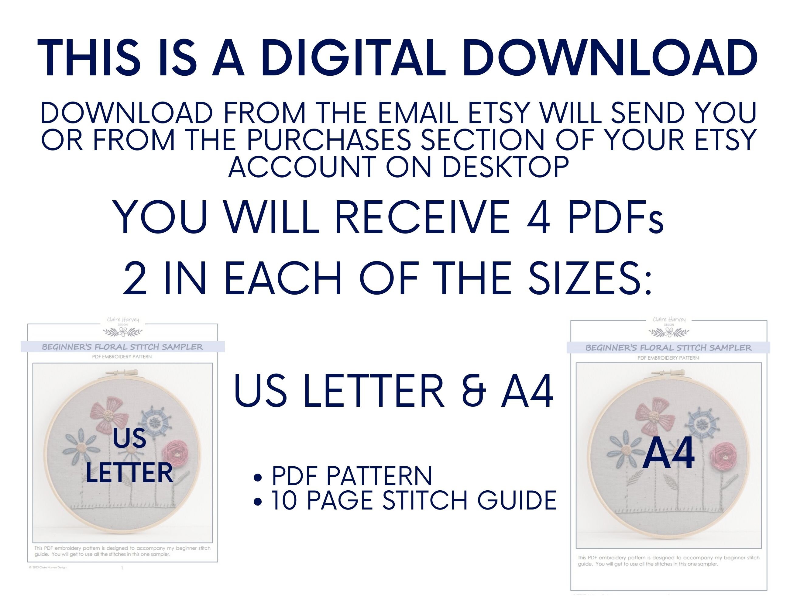 Floral Hand Embroidery Stitch Sampler PDF Pattern, Stitch Guide ...