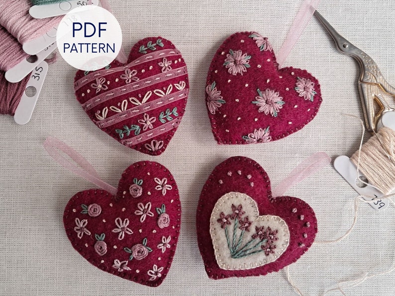 Embroidered Felt Heart Ornament Pattern, PDF Digital Download, Suitable ...