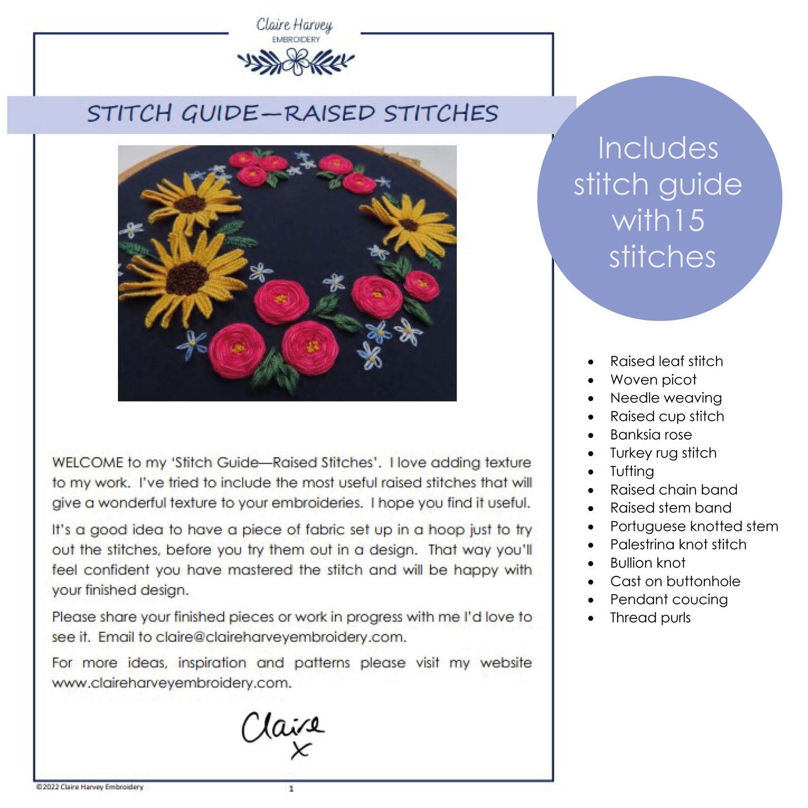 Stitch Guide Raised Embroidery Stitches PDF Instant - Etsy