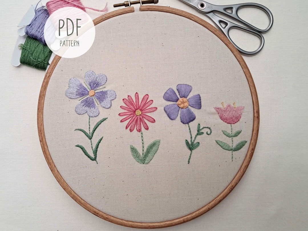 Floral Hand Embroidery Pattern - With Full Instructions, PDF Download Beginner Pattern, Includes ...