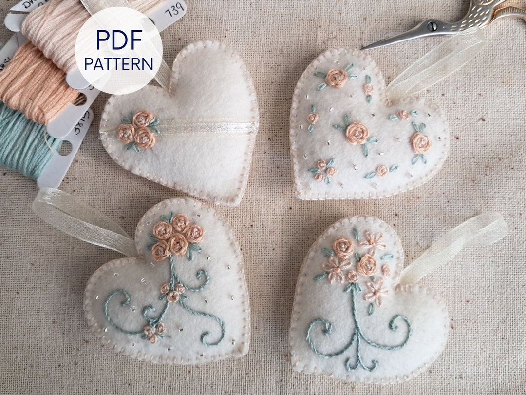 Embroidered Felt Heart Ornament Pattern, PDF Digital Download, Suitable ...