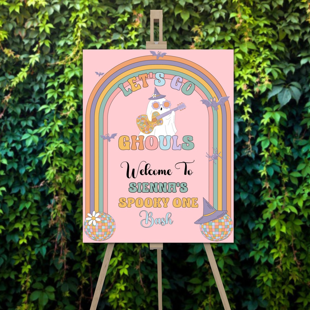 Personalize Let's Go Ghouls, Hippie Halloween Birthday Welcome Sign ...