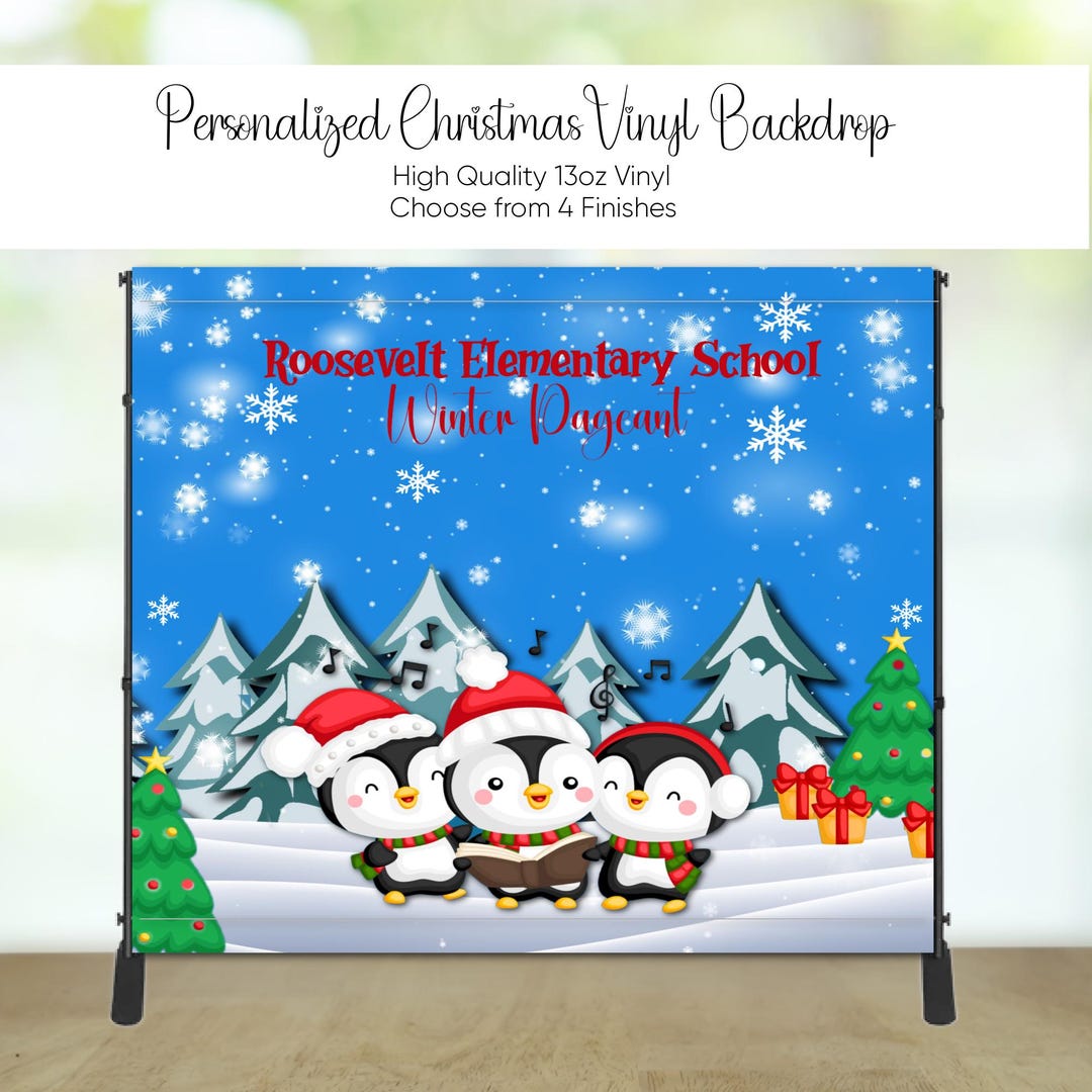 Christmas Penguin Vinyl Backdrop, Christmas School Pageant Backdrop ...