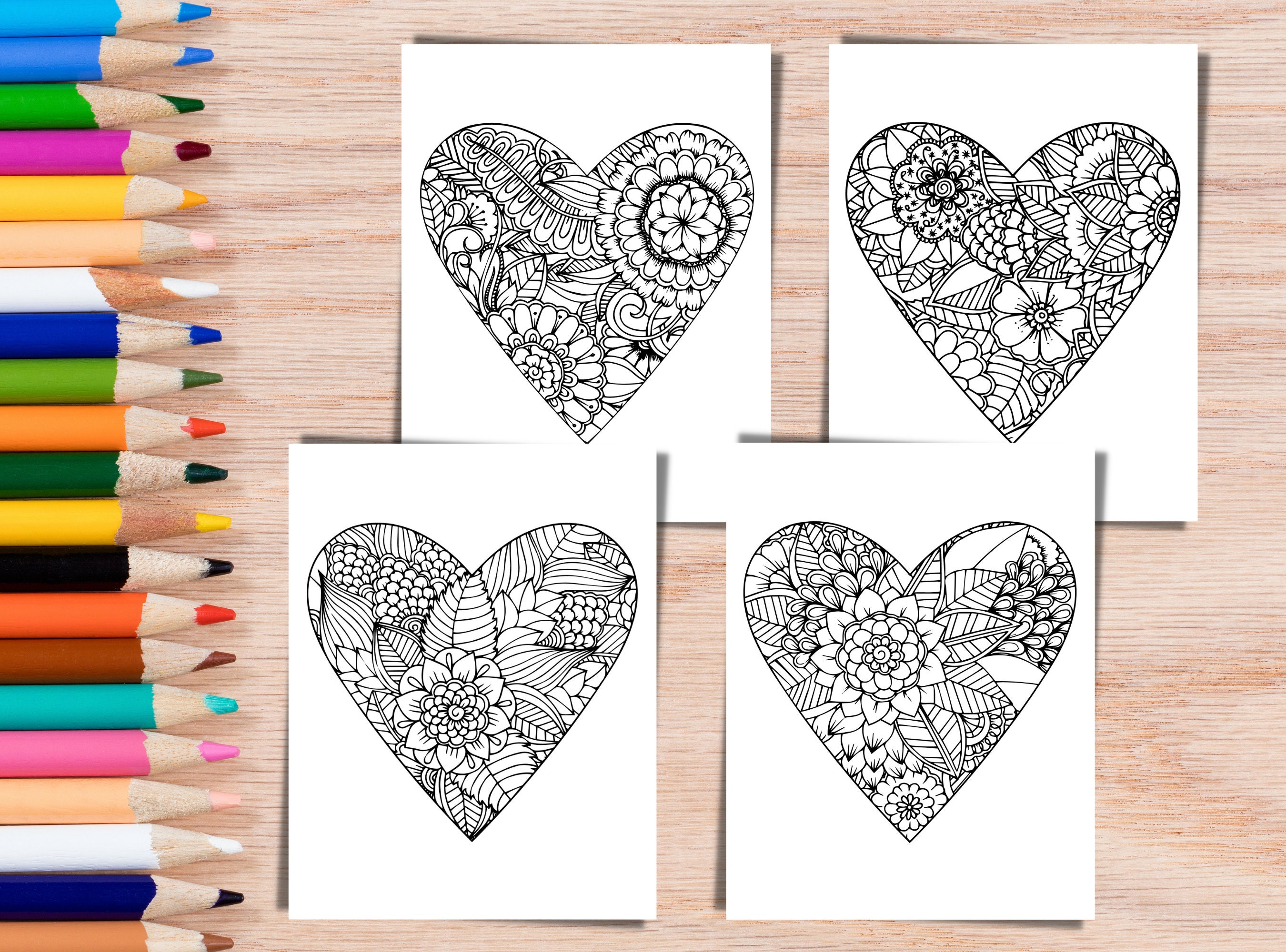 Doodle Heart Coloring Sheets - Etsy