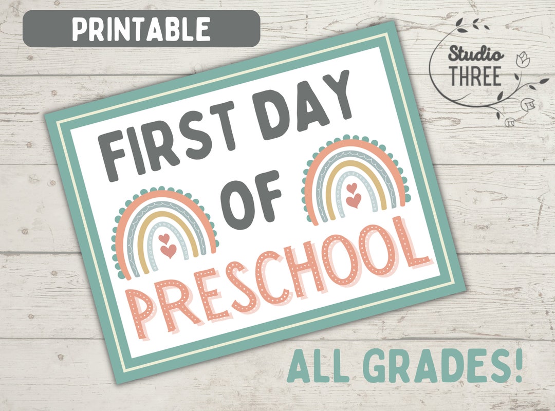 First Day of School Sign - Printable - Digital - Ready to Use - Rainbow ...