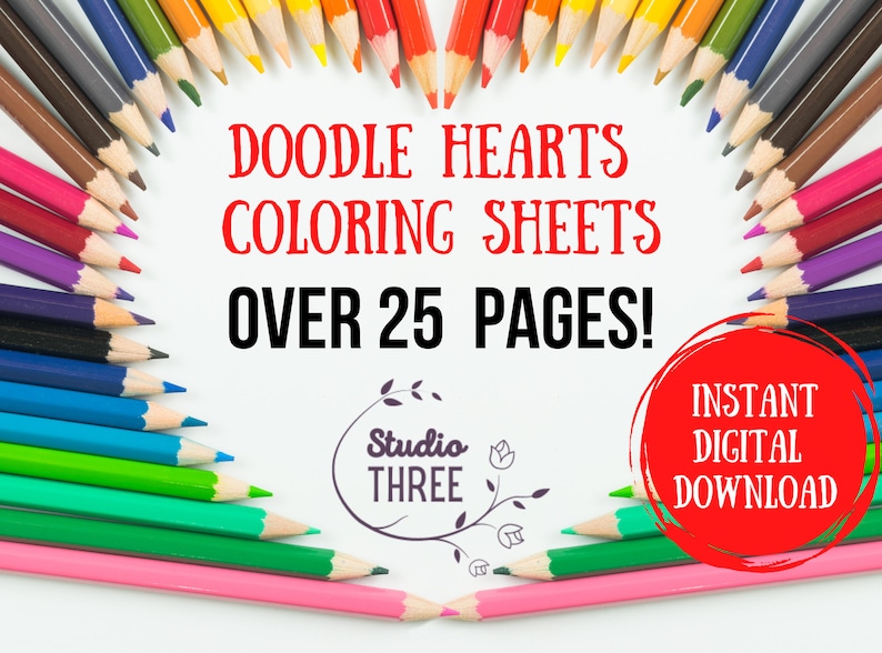 Doodle Heart Coloring Sheets - Etsy