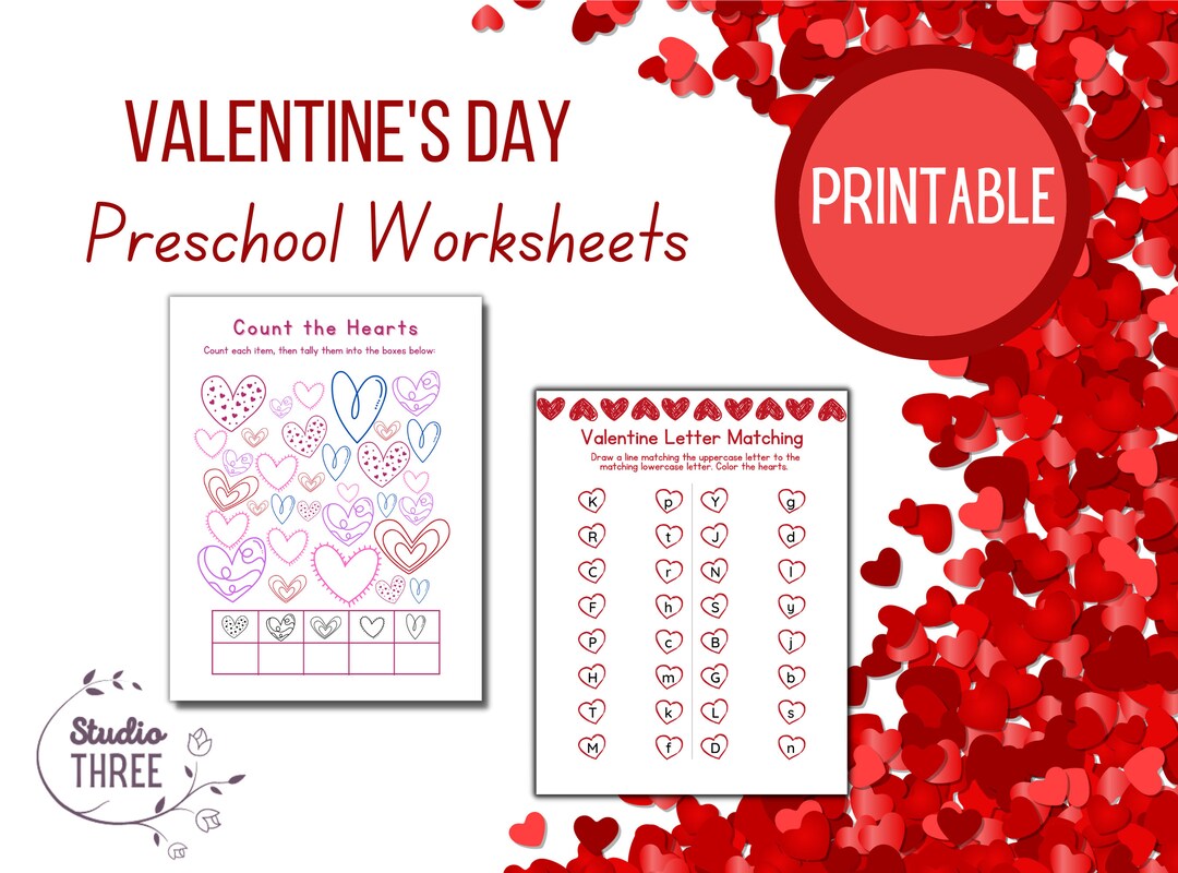 Valentine's Day Preschool Worksheets - Counting - Matching - Alphabet ...
