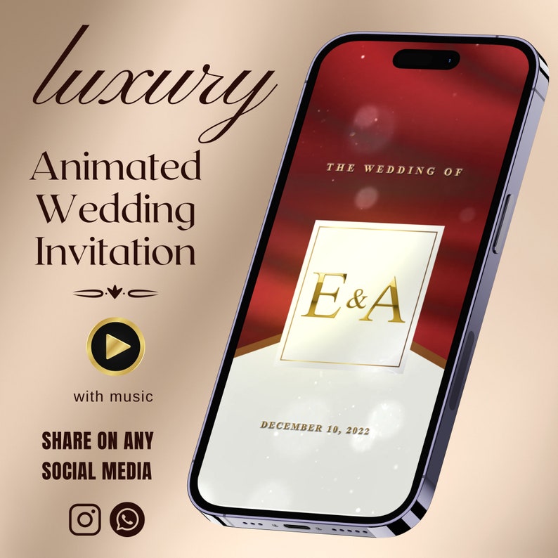 Multi-page Red Romance Gold Wedding Video Invitation, Save the Date ...