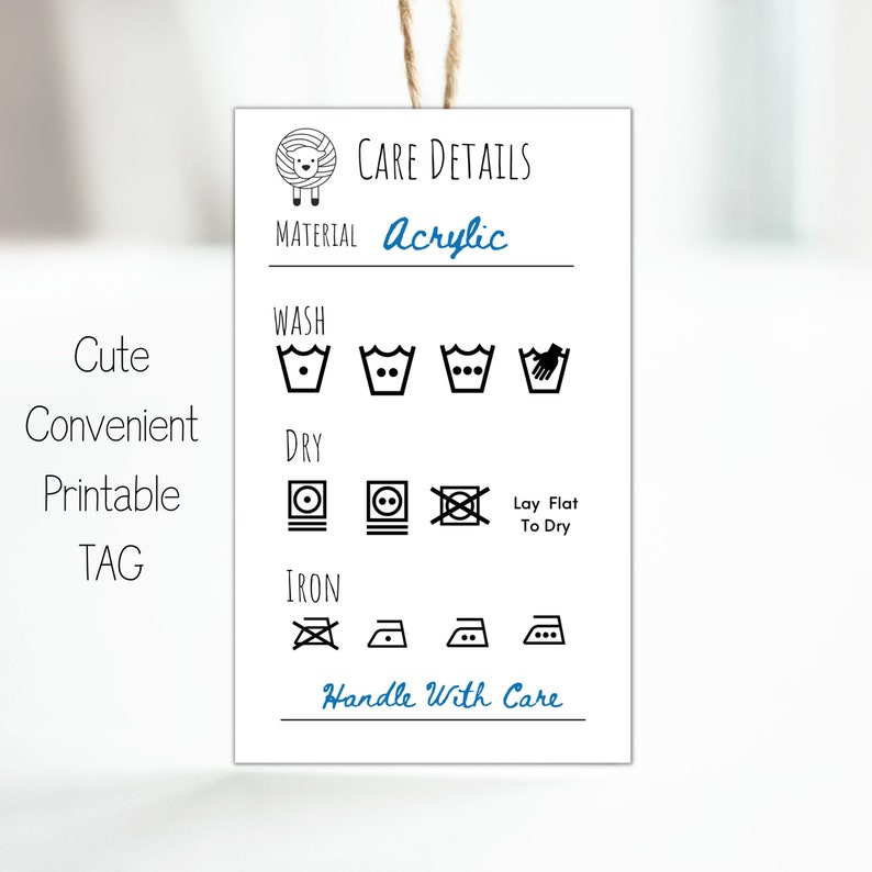 Printable CARE INSTRUCTION Label Knitted Product Care Tag Print at Home ...