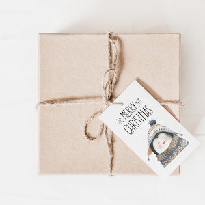 Printable Christmas Tag Printable Penguin Christmas Label Watercolor ...