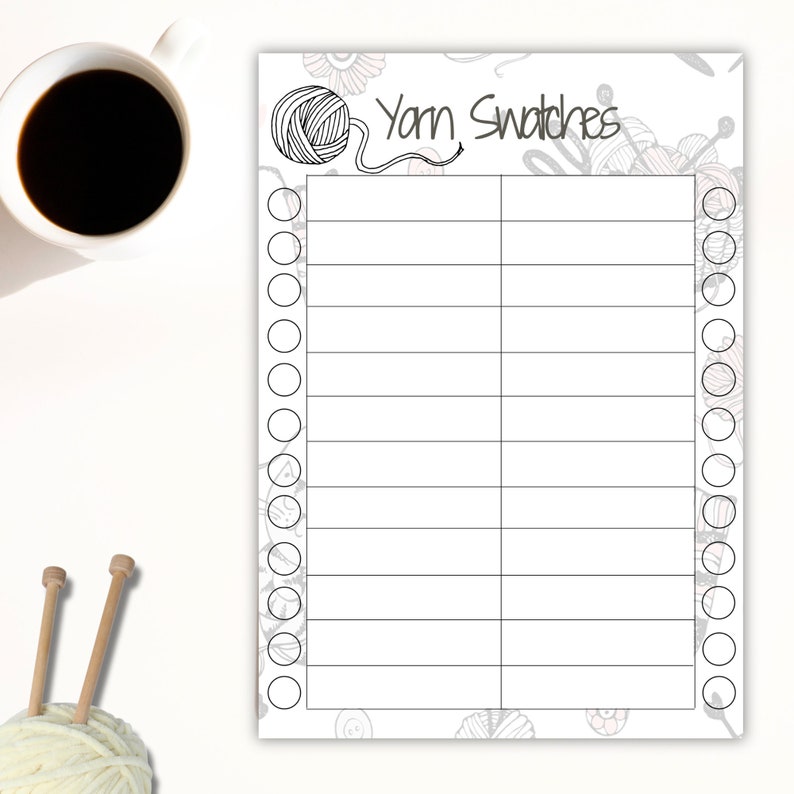Yarn Stash Inventory Yarn Swatch Card Printable Knitting Planner Pages ...