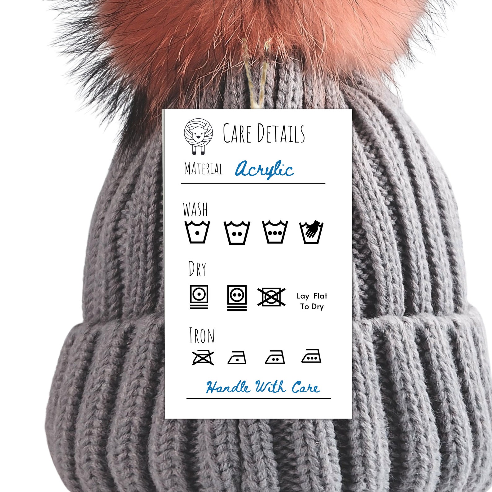 Printable CARE INSTRUCTION Label Knitted Product Care Tag Print at Home ...