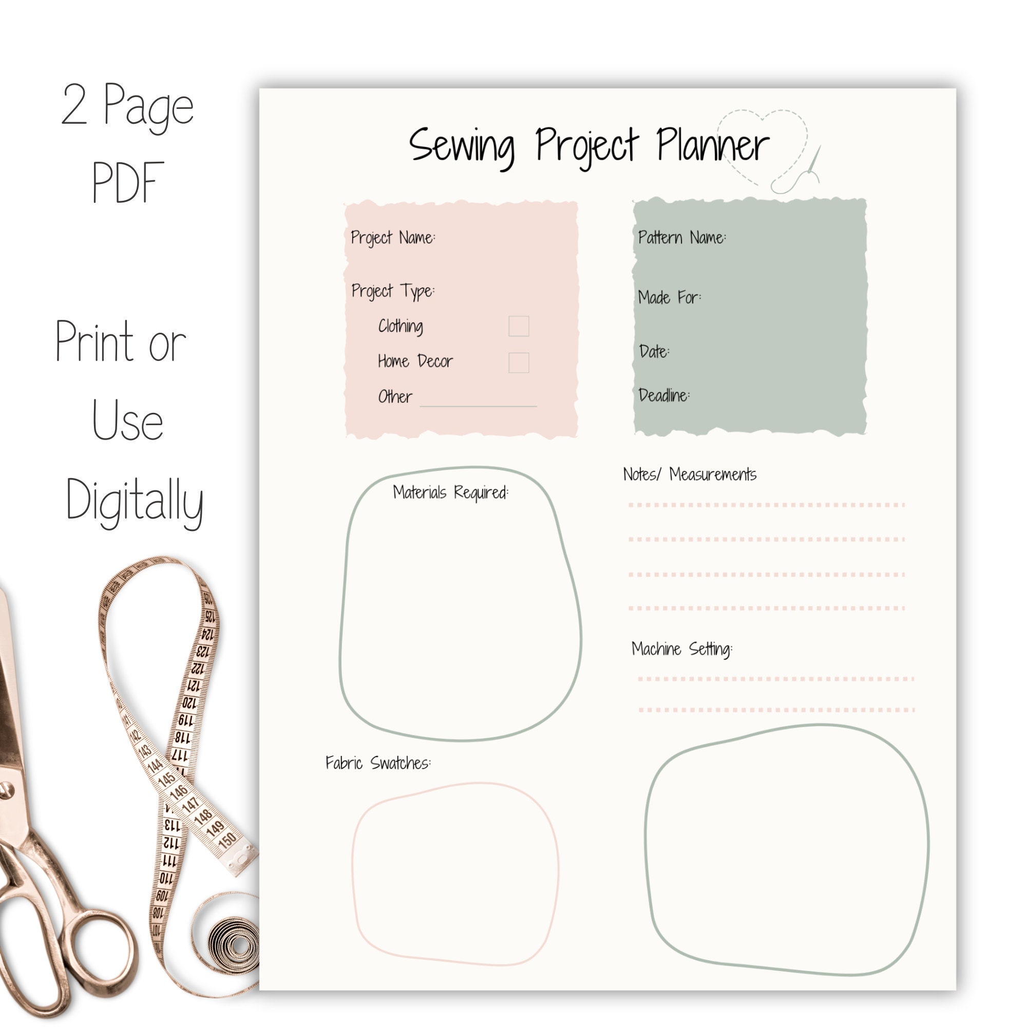 SEWING PLANNER Printable Sewing Planner Create Your Own Sewing Journal ...