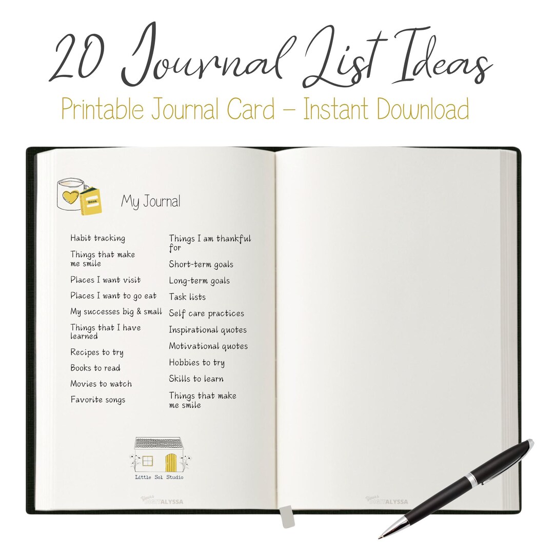 Printable Journal Card With 20 Journal List Ideas, Journal Prompts ...