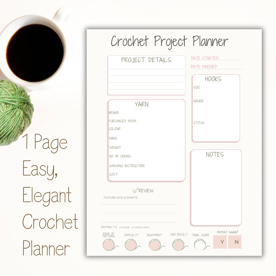 Minimalist Printable CROCHET Planner Editable Crochet Project Page Easy ...