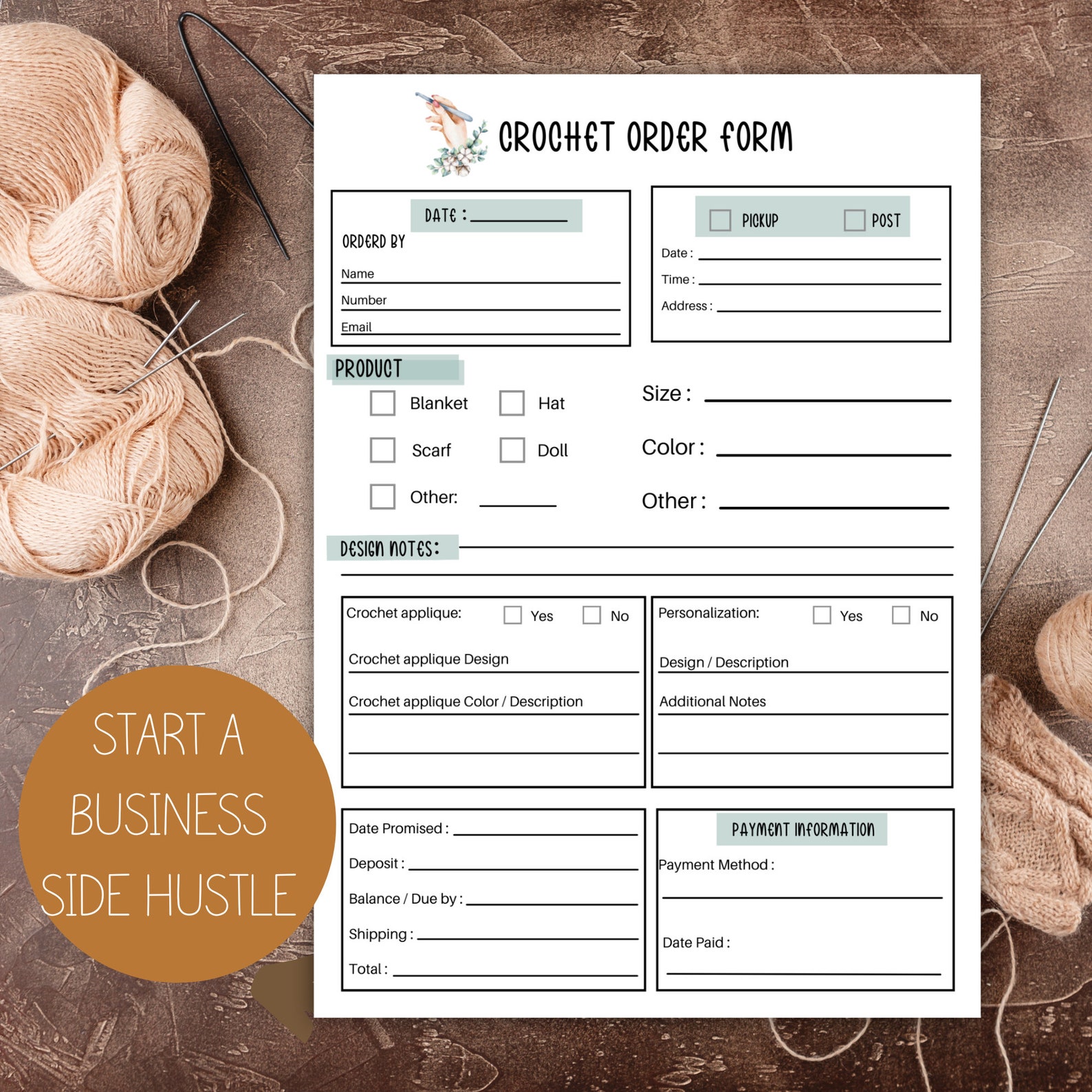 CROCHET ORDER Form Printable Crochet Business Order Form Crochet Small ...