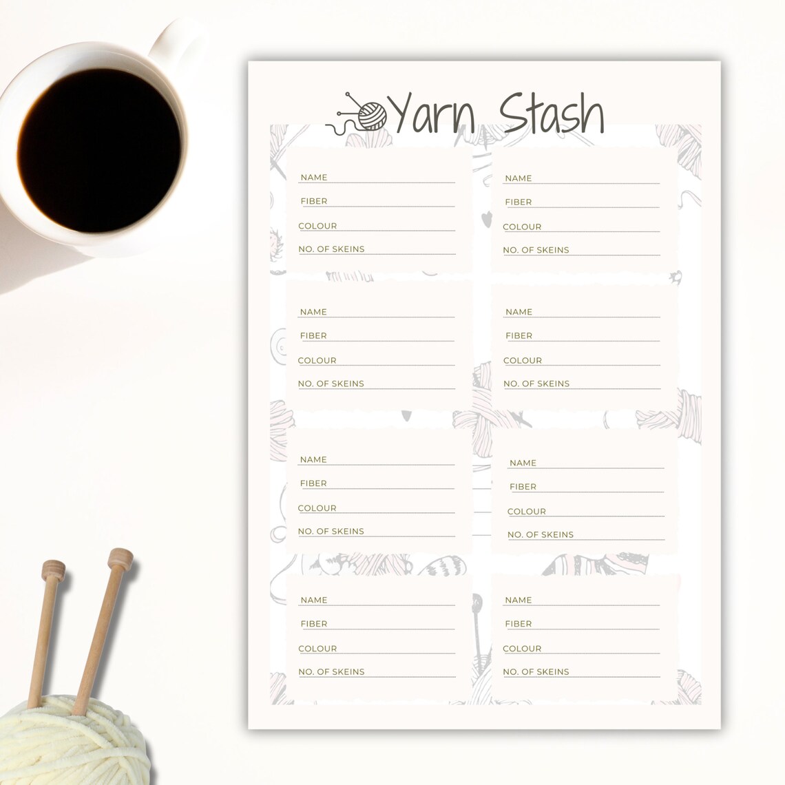 Yarn Stash Inventory Yarn Swatch Card Printable Knitting Planner Pages ...