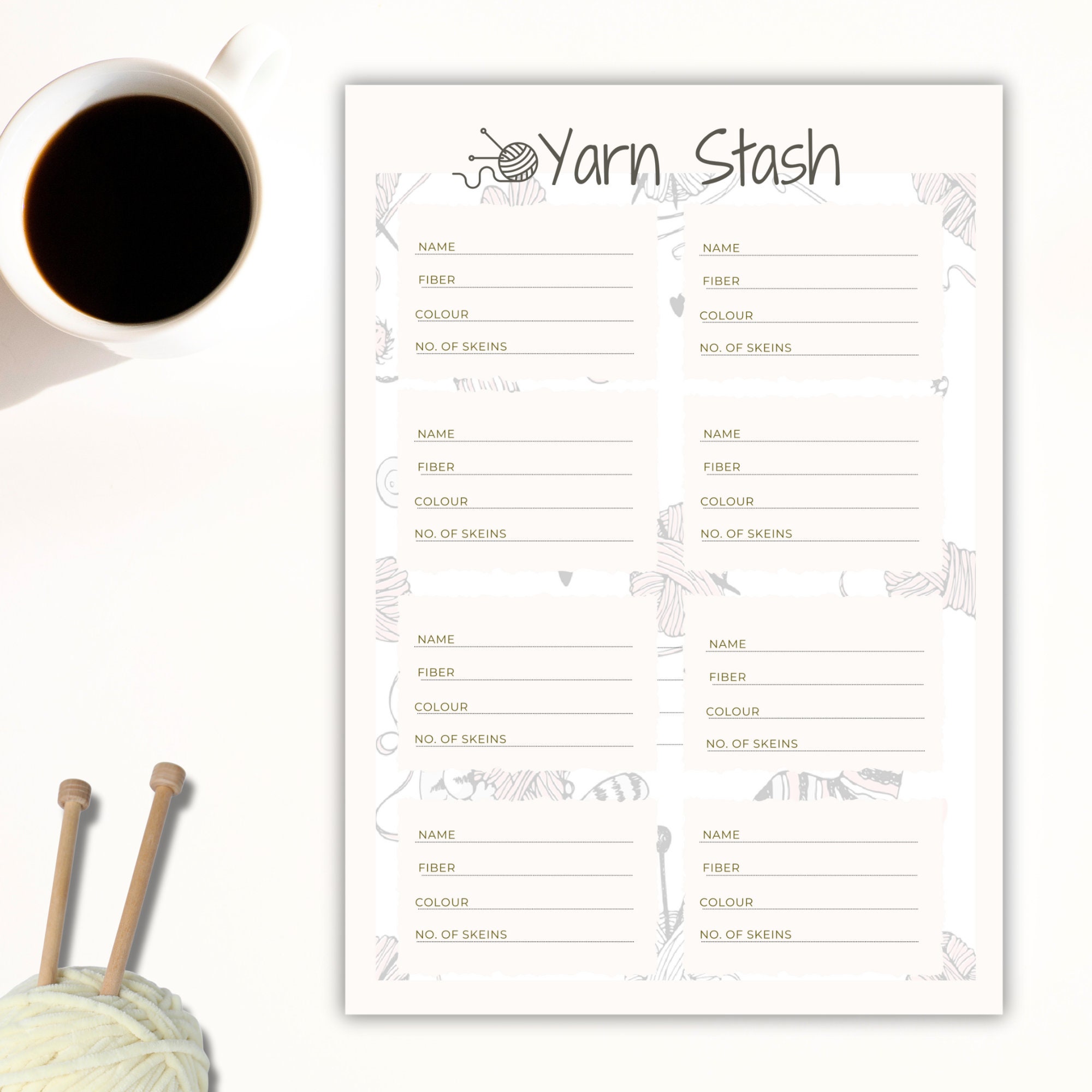 Yarn Stash Inventory Yarn Swatch Card Printable Knitting Planner Pages ...