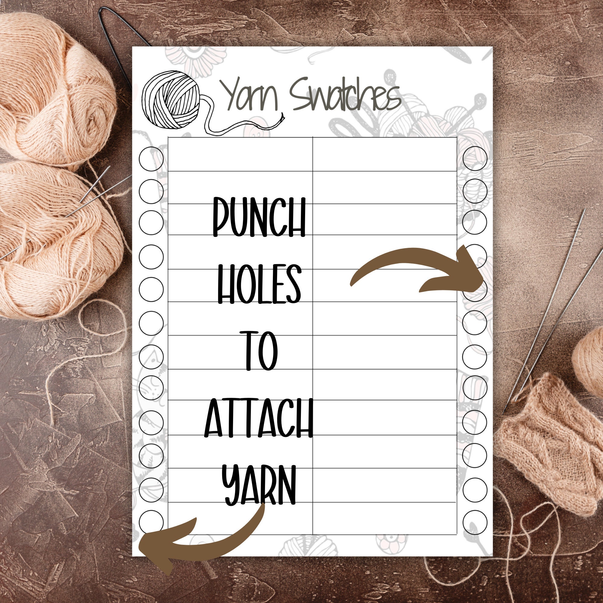 Yarn Stash Inventory Yarn Swatch Card Printable Knitting Planner Pages ...