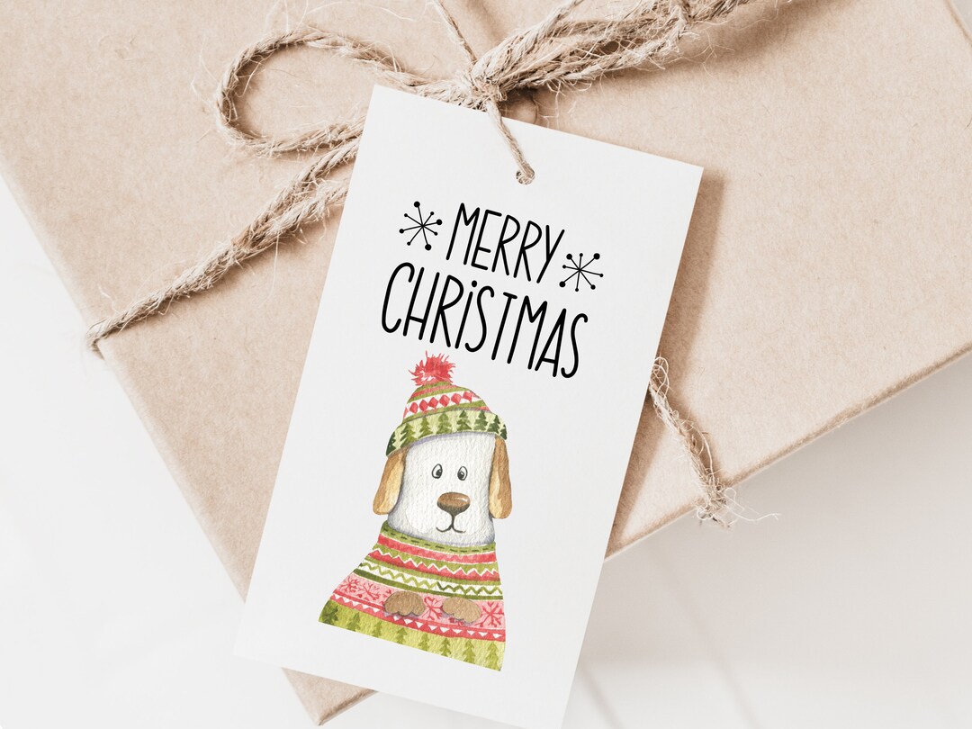 Printable Christmas Tag Printable Watercolor Christmas Label Cute Dog ...