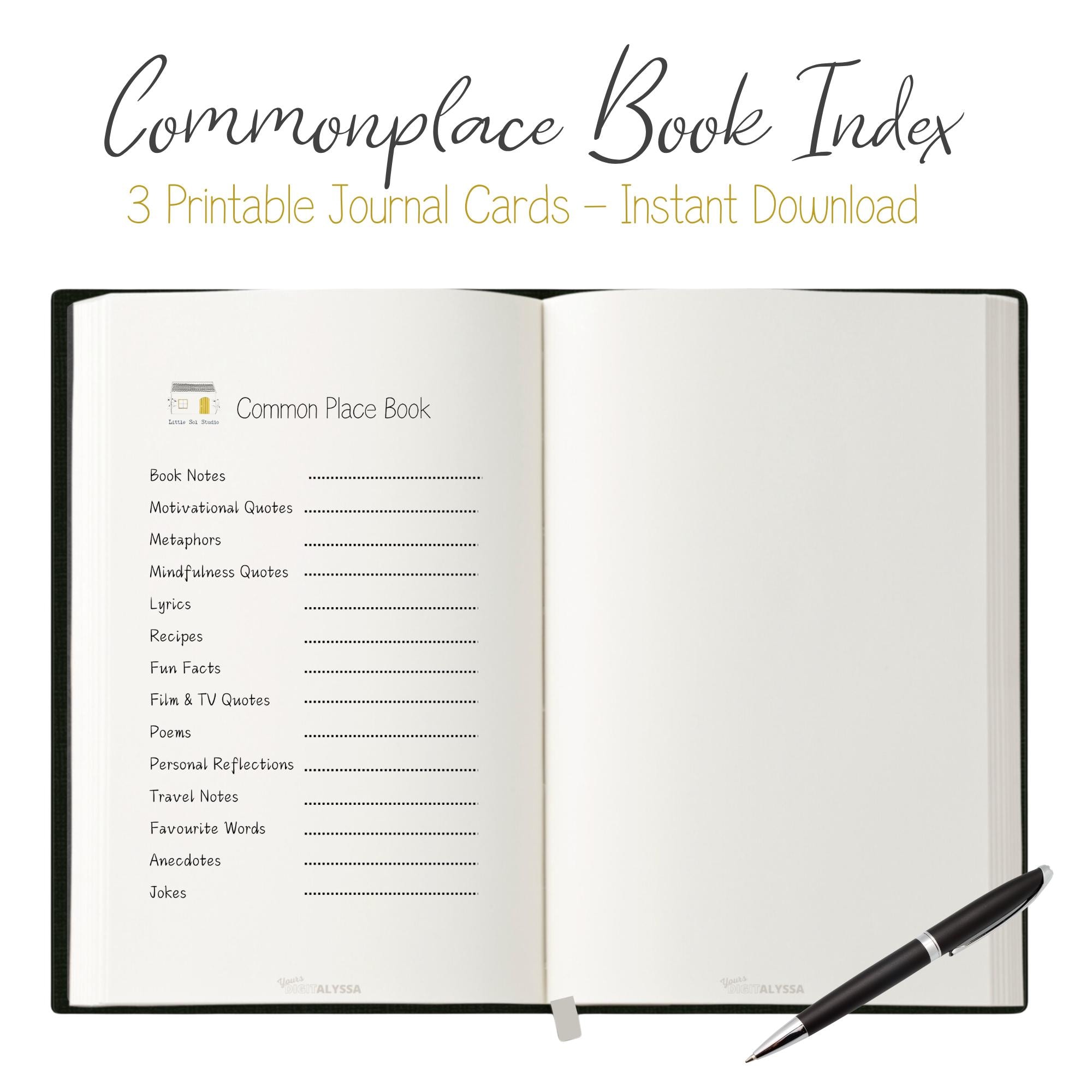 Commonplace Book Index Printable Commonplace Book Trigger List ...
